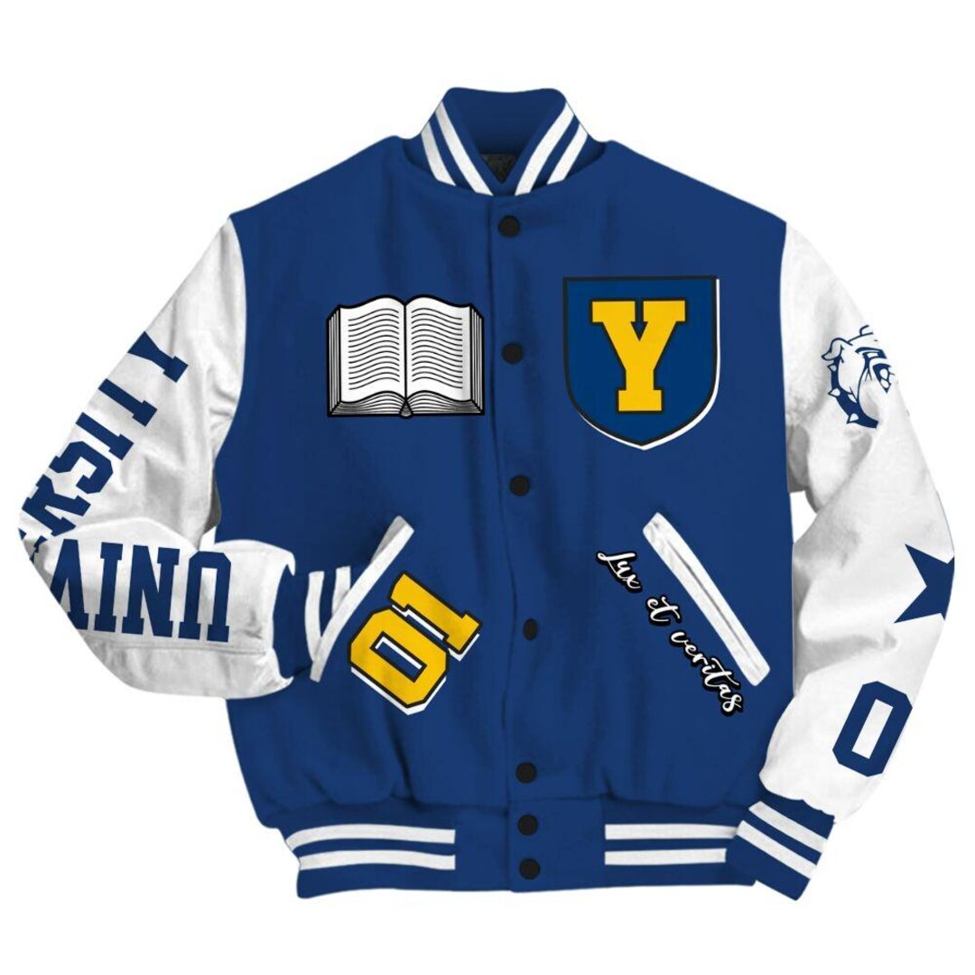 Yalies Blue University Varsity Jacket, Lux Et Veritas Bulldog Est. 1701 ...