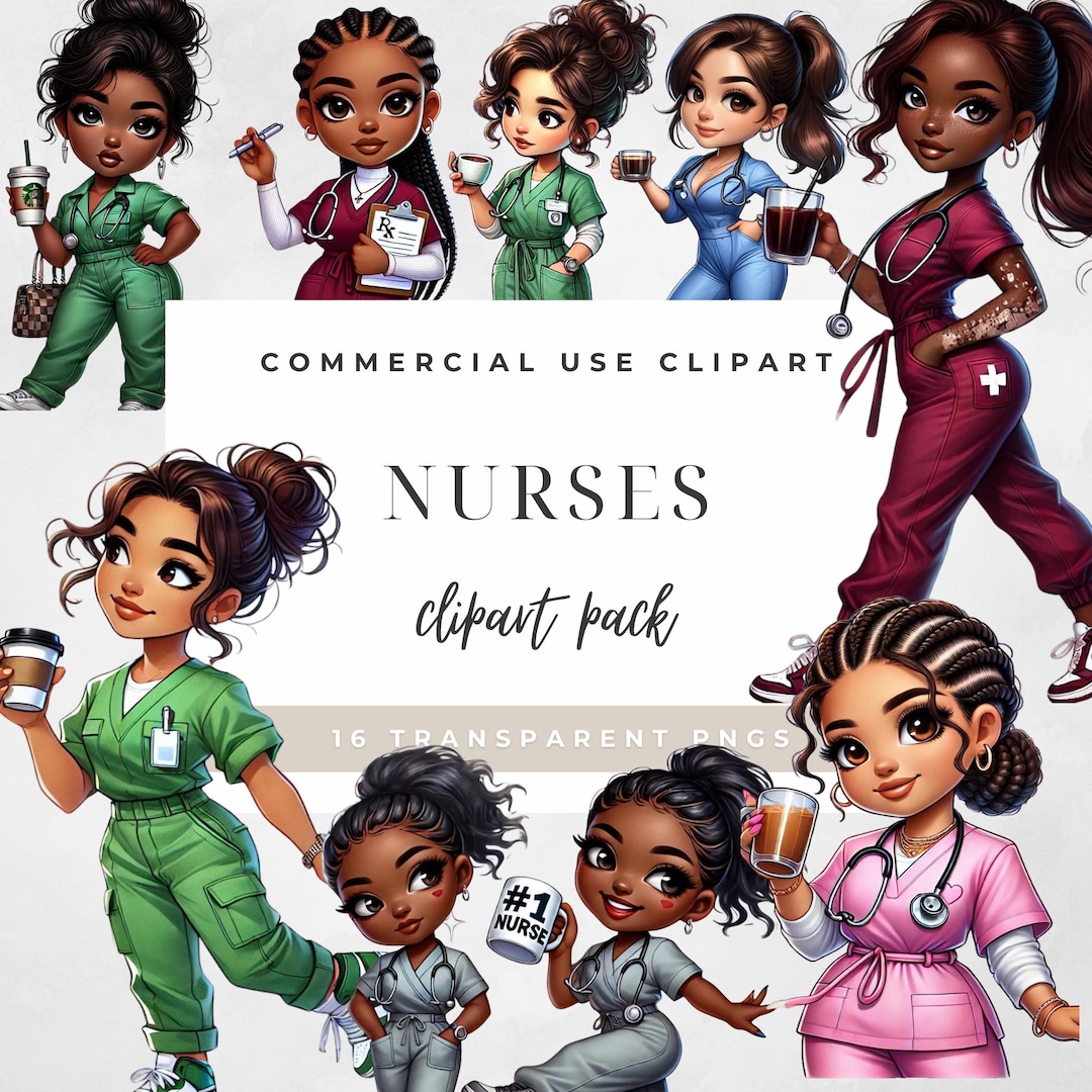 Nurse Clipart PNG Bundle, Medical Graphics for Scrapbooking, Stickers ...