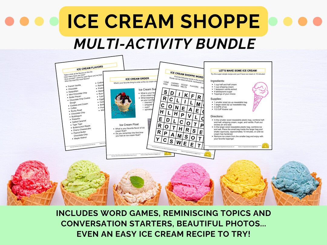 Ice Cream Themed Activity Bundle, Printable Dementia Memory Care Game ...