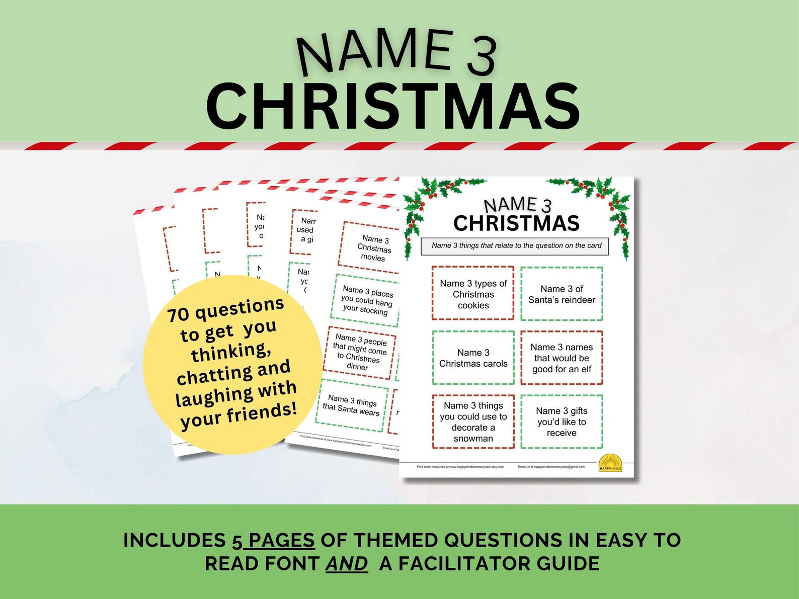 Name 3 Christmas Themed Conversation Game, Holiday Party Word Game ...