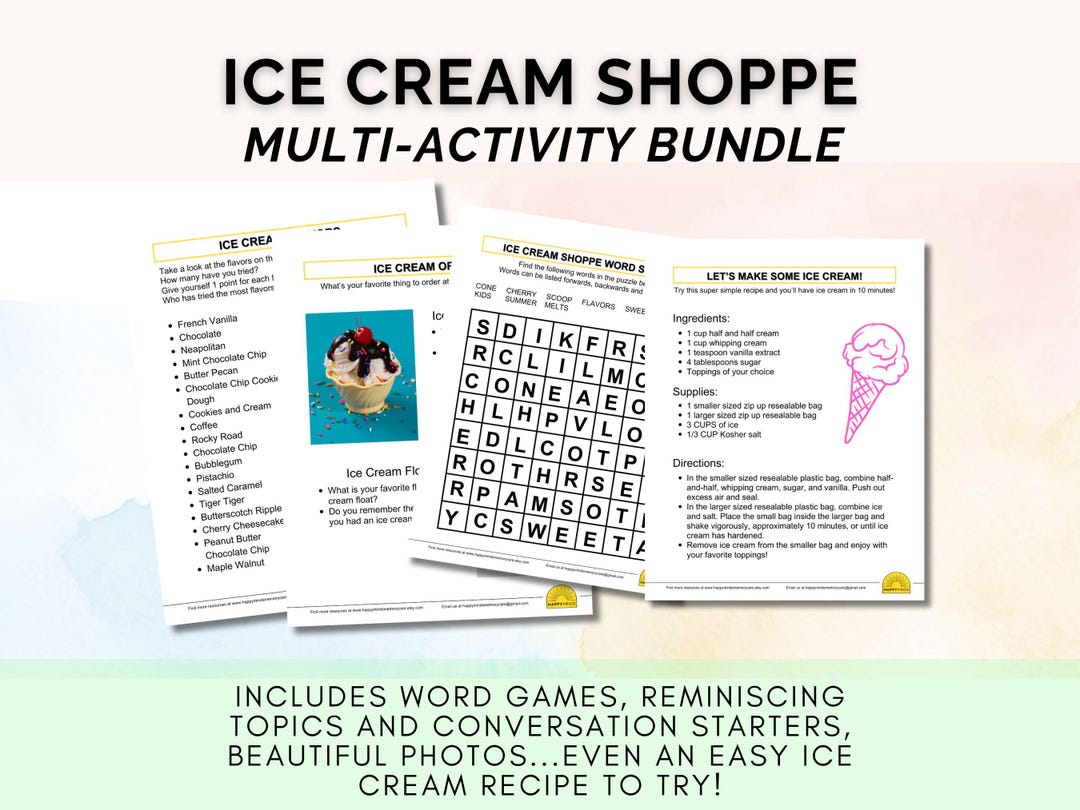Ice Cream Themed Activity Bundle, Printable Dementia Memory Care Game ...