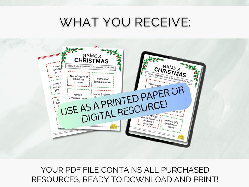 Name 3 Christmas Themed Conversation Game, Holiday Party Word Game ...