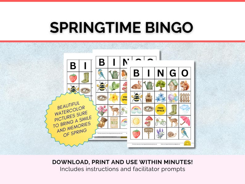 Spring Bingo Game, Printable Seasonal Board Game for Seniors, Activity ...
