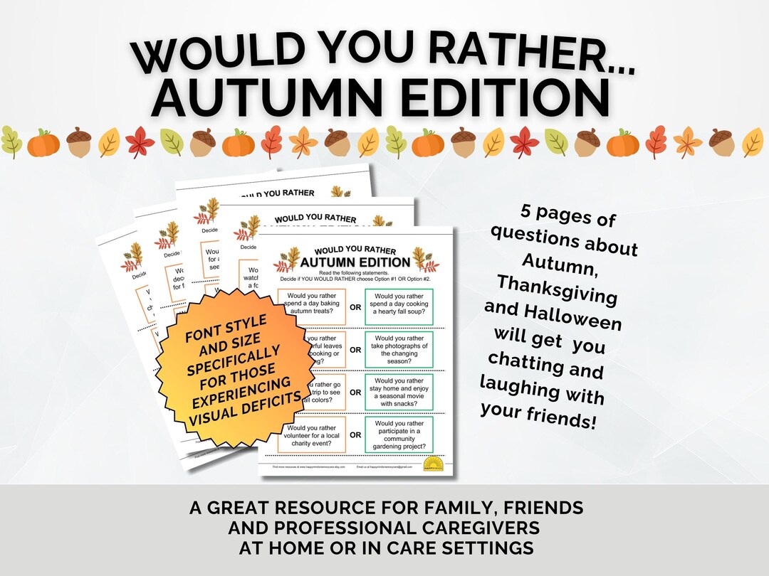 Would You Rather Autumn Themed Conversation Starter Game, Fall Ice ...