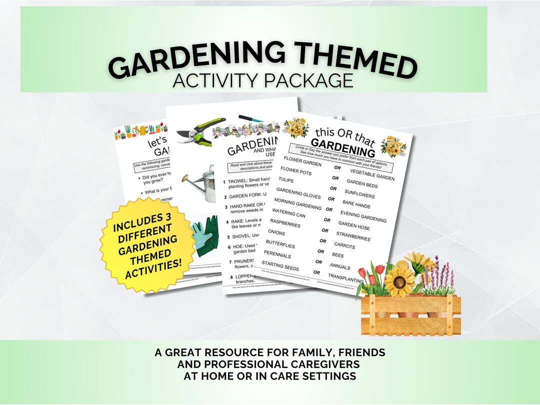 Gardening Activity Pack, Printable Dementia Memory Care Game for ...