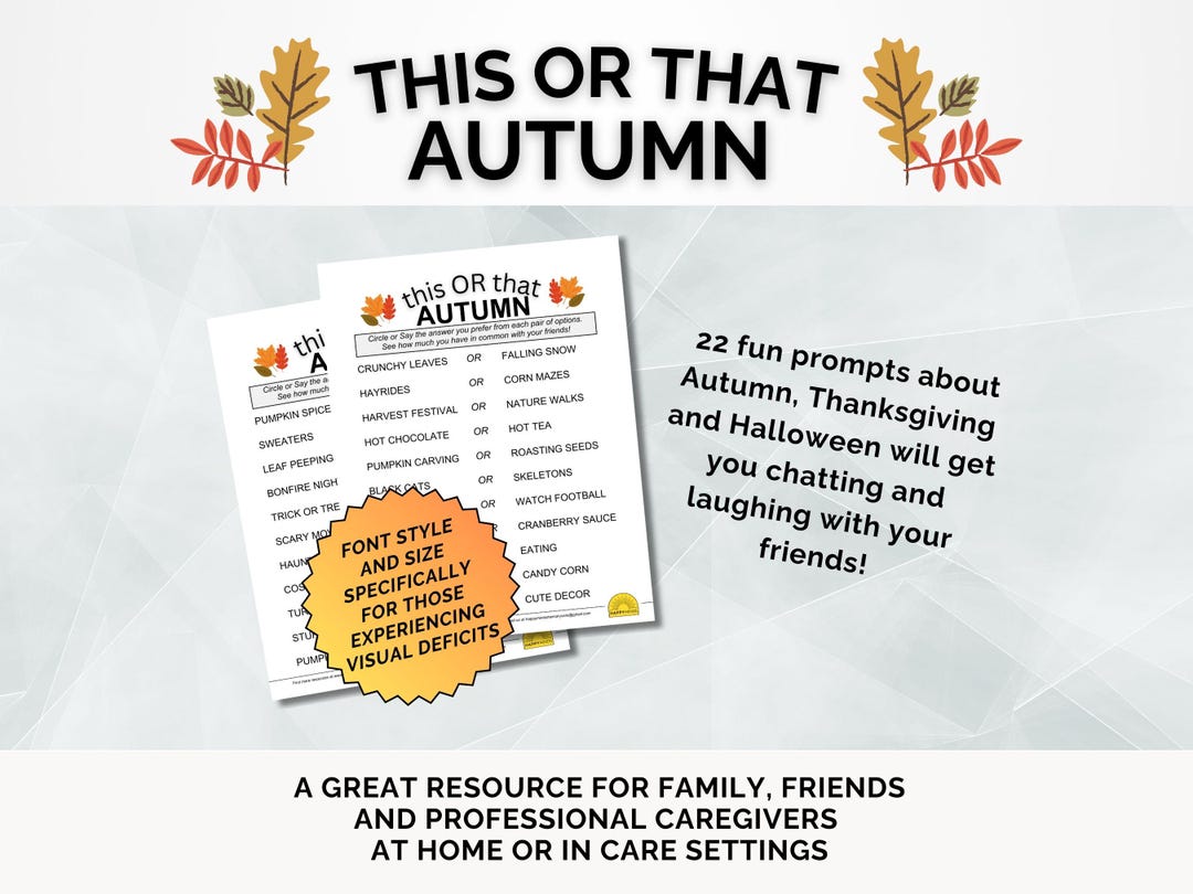 This or That Autumn Themed Conversation Starter Game, Fall Ice Breaker ...