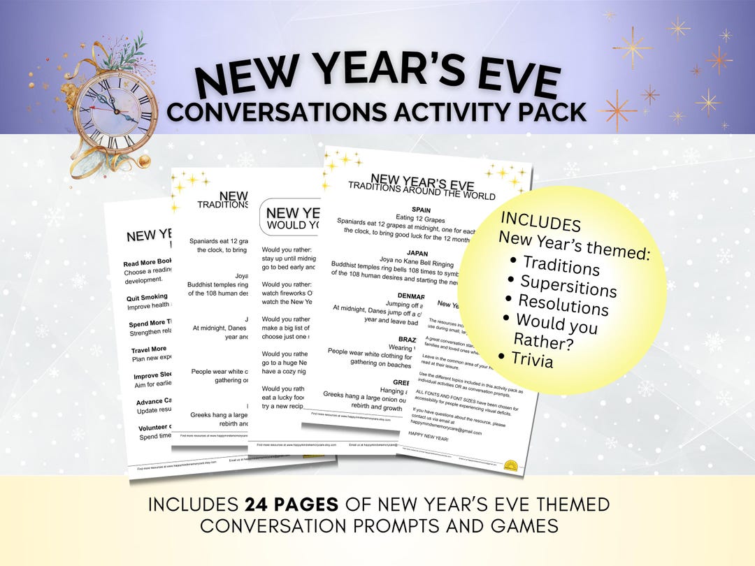 New Year's Eve Activities for Seniors, Conversation Starter Game ...