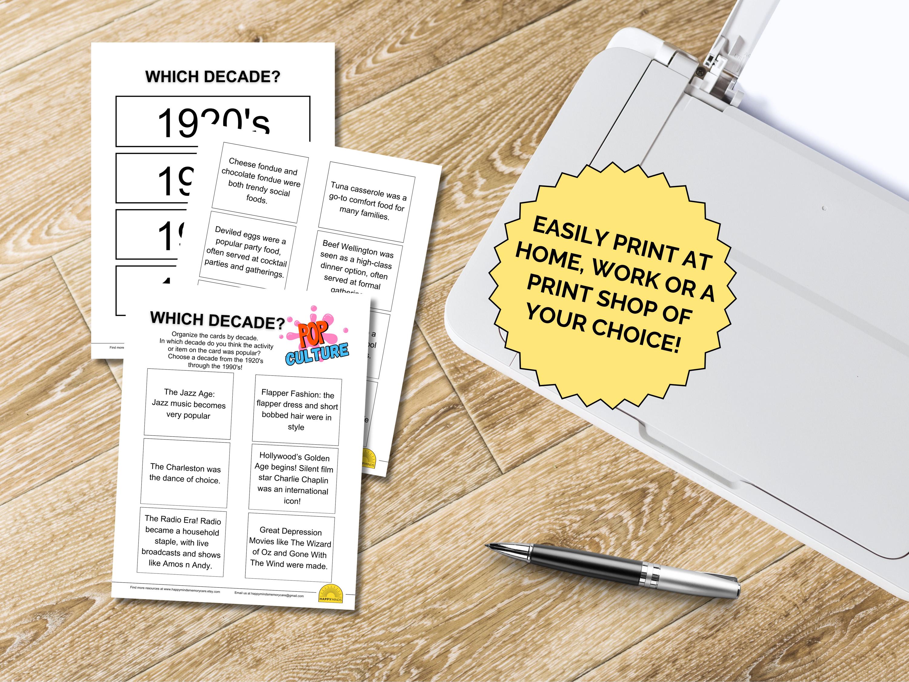 Guess the Decade Trivia Game, Pop Culture Printable Dementia Memory ...