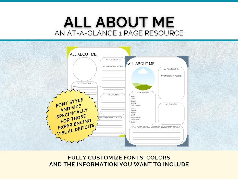 ALL ABOUT ME Getting to Know Me Poster, Printable Dementia Care ...