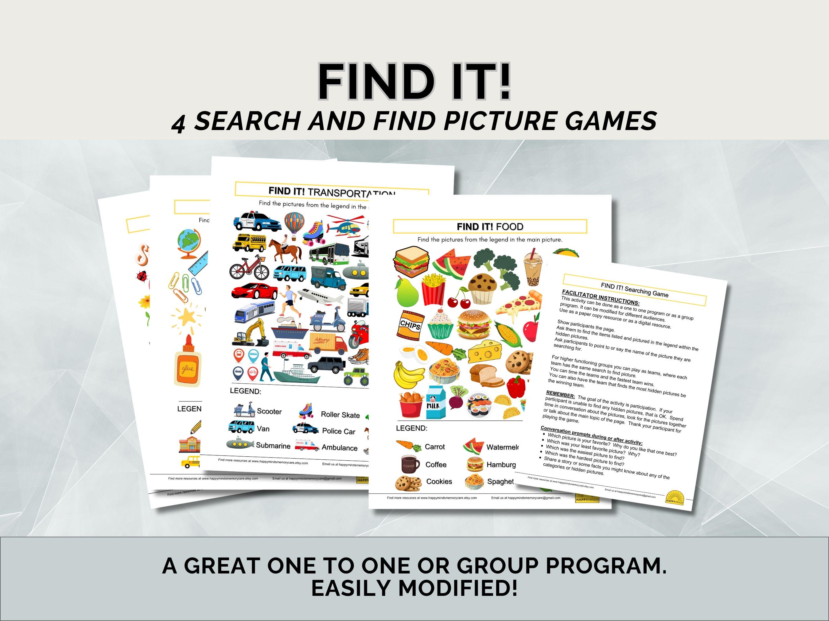 Find It Picture Search Game, Eye Spy, Search and Find, Hidden Picture ...
