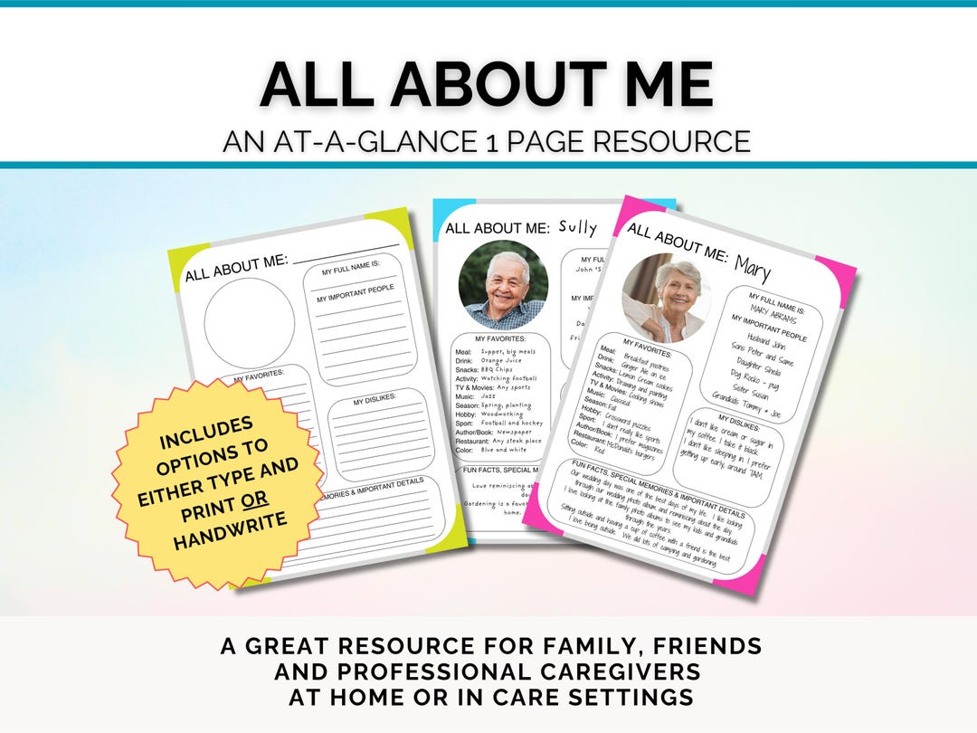 ALL ABOUT ME Getting to Know Me Poster, Printable Dementia Care ...