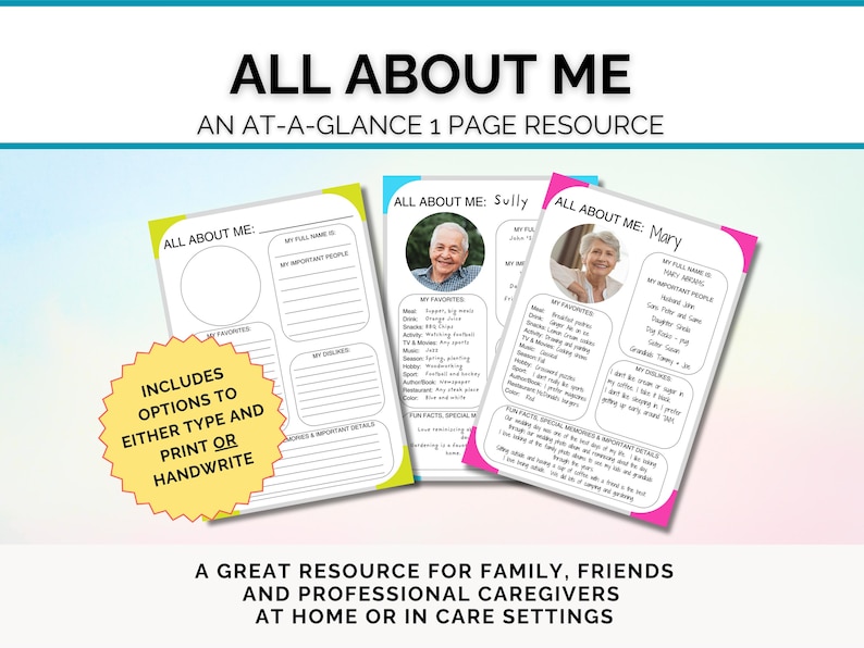 ALL ABOUT ME Getting to Know Me Poster, Printable Dementia Care ...