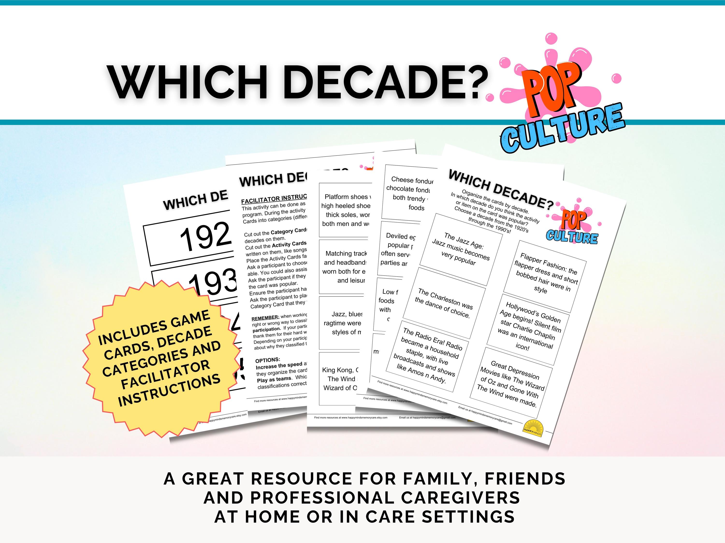 Guess the Decade Trivia Game, Pop Culture Printable Dementia Memory ...