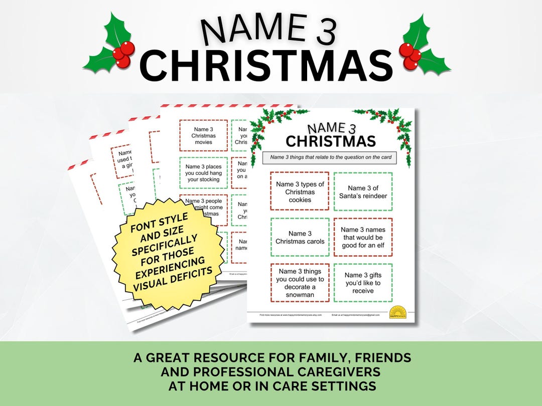 Name 3 Christmas Themed Conversation Game, Holiday Party Word Game ...