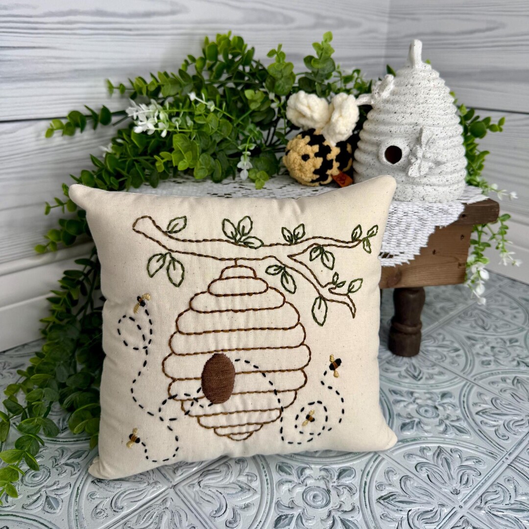 Hand Embroidered Bee Themed Pillow, Bumble Bee Home Decor - Etsy