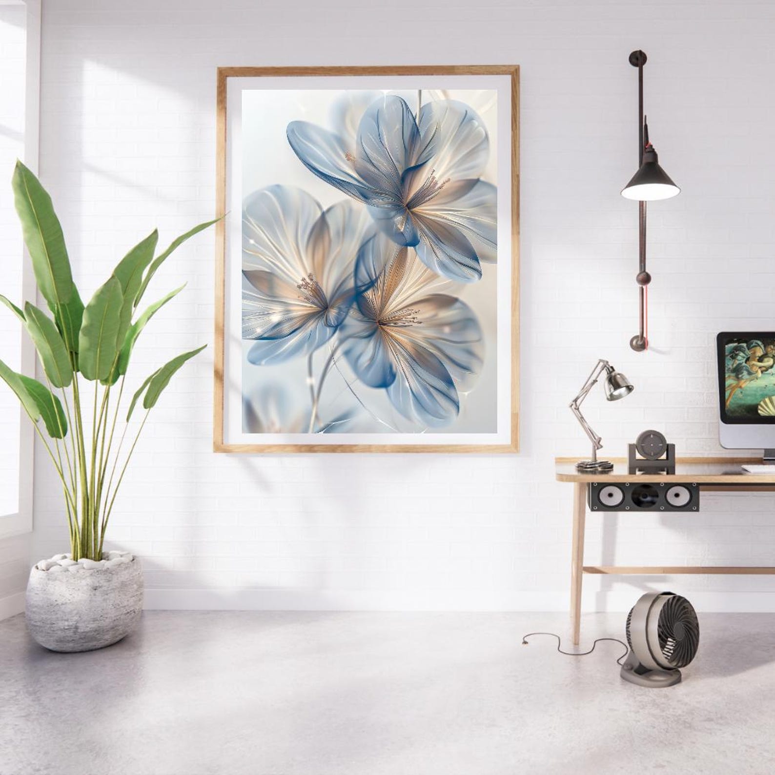 Delicate Abstract Blue Flower Art Print | Minimalist Abstract Floral Decor | Modern Blue Floral ...