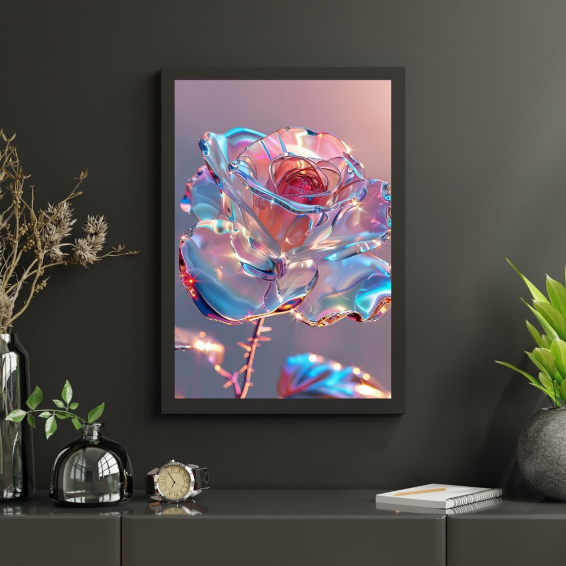 Iridescent Rose Print: Luminous Glass-like Floral Art (digital Download ...