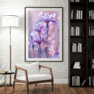 Purple Iris Flower Digital Art - Printable Wall Art Download | Minimalist Abstract Floral Decor ...