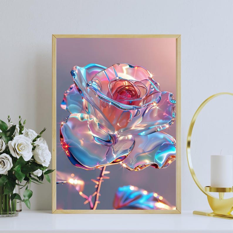 Iridescent Rose Print: Luminous Glass-like Floral Art (digital Download ...