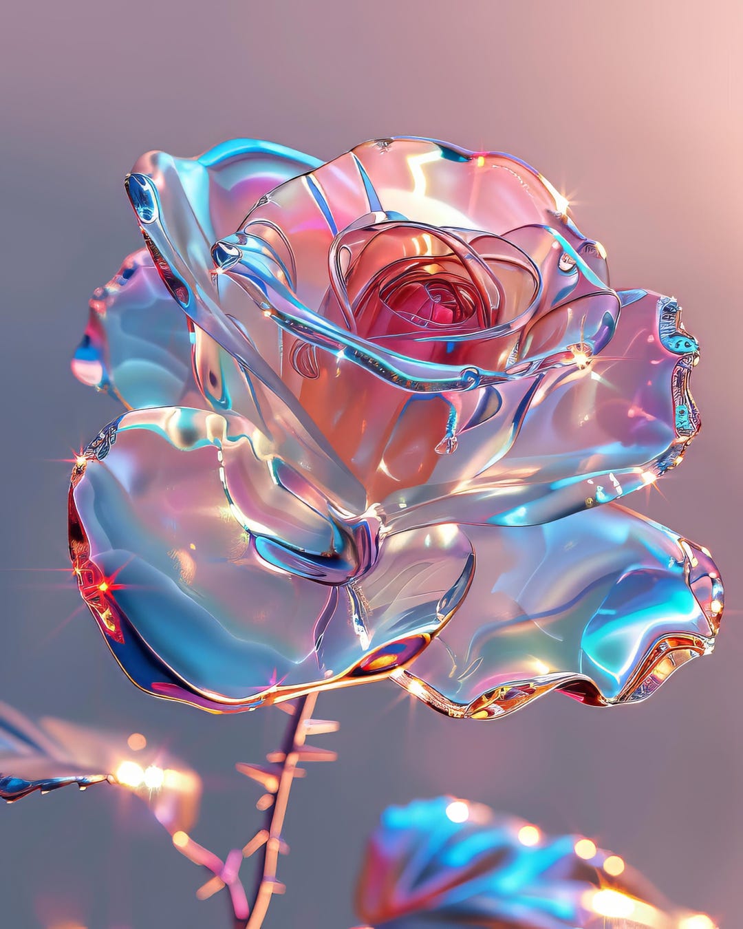 Iridescent Rose Print: Luminous Glass-like Floral Art (digital Download ...