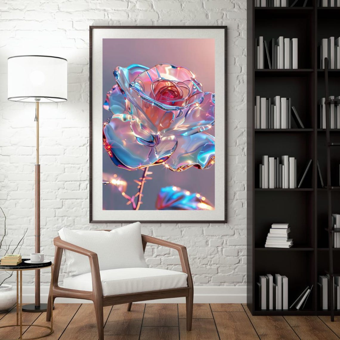 Iridescent Rose Print: Luminous Glass-like Floral Art (digital Download ...