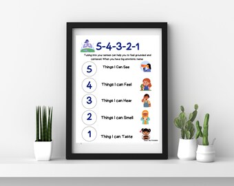 5-4-3-2-1 Grounding Technique, Mindfulness Grounding, DBT Poster - Etsy