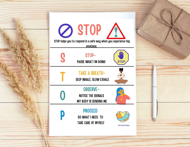 STOP Grounding Technique for Kids - Etsy