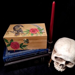 Raven and Scythe Box: a Traditional Tattoo Style, Wood Burned Box for ...