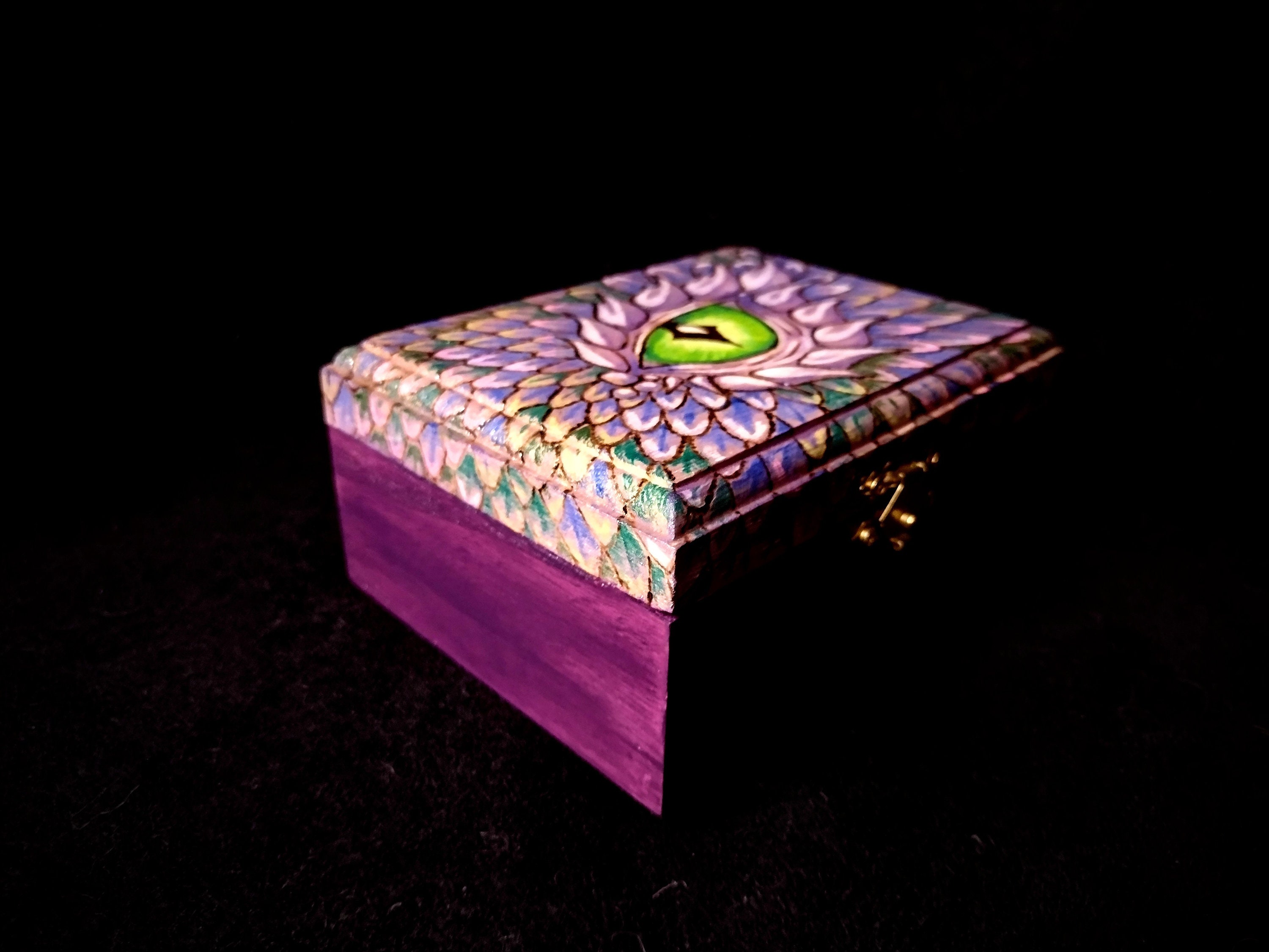Purple Dragon's Eye Box: Wood Burned, Decorative, Fantasy Trinket Box ...