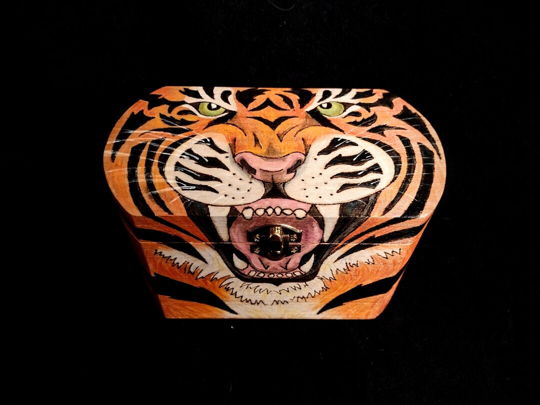 Roaring Tiger Box: Wood Burned and Painted, Unique Home Decor - Etsy