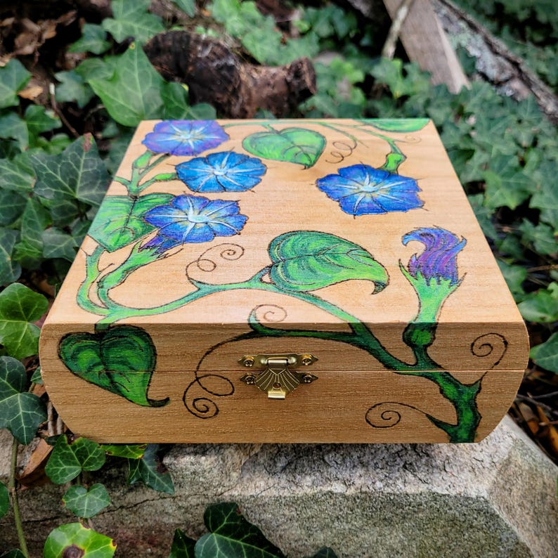 Morning Glory Box: a Wood Burned, Floral Home Accent for Keepsakes ...