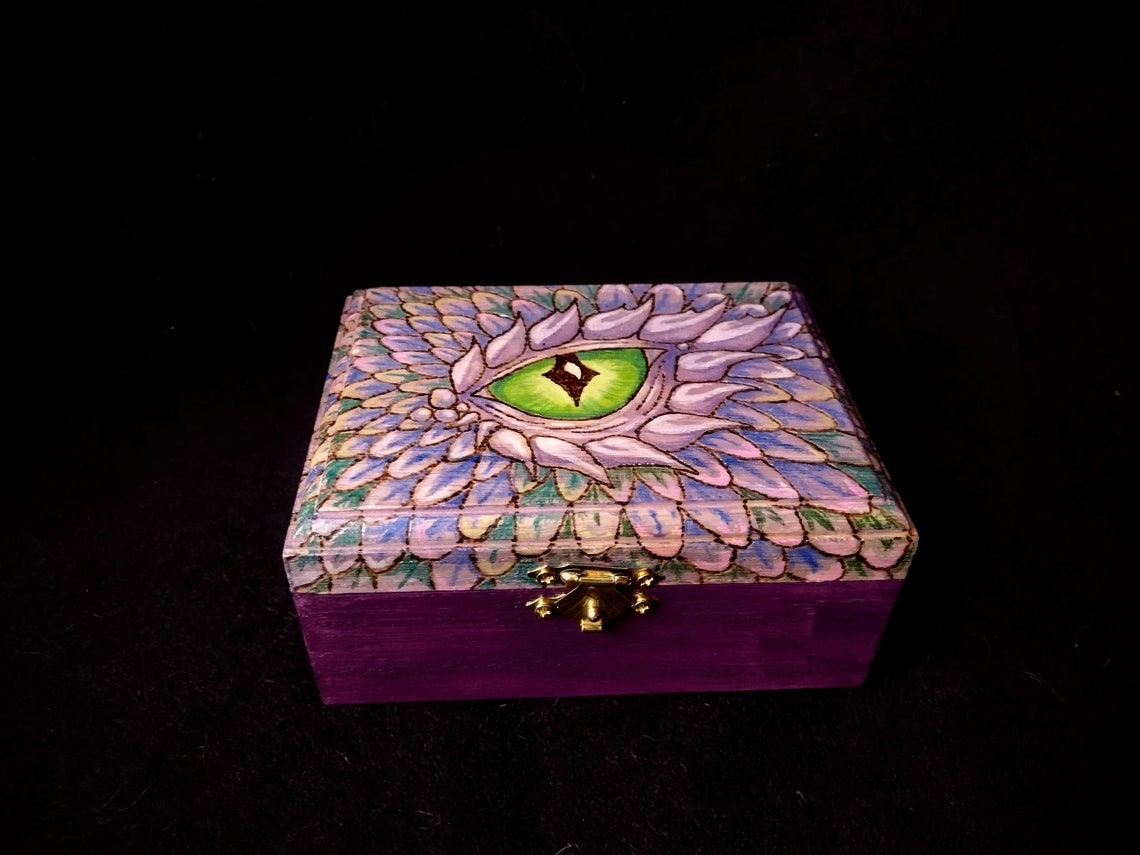 Purple Dragon's Eye Box: Wood Burned, Decorative, Fantasy Trinket Box ...