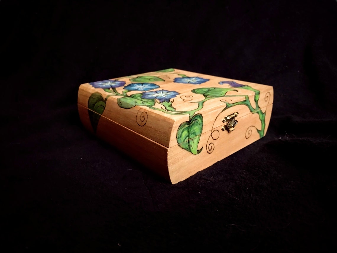 Morning Glory Box: a Wood Burned Floral Home Accent for - Etsy