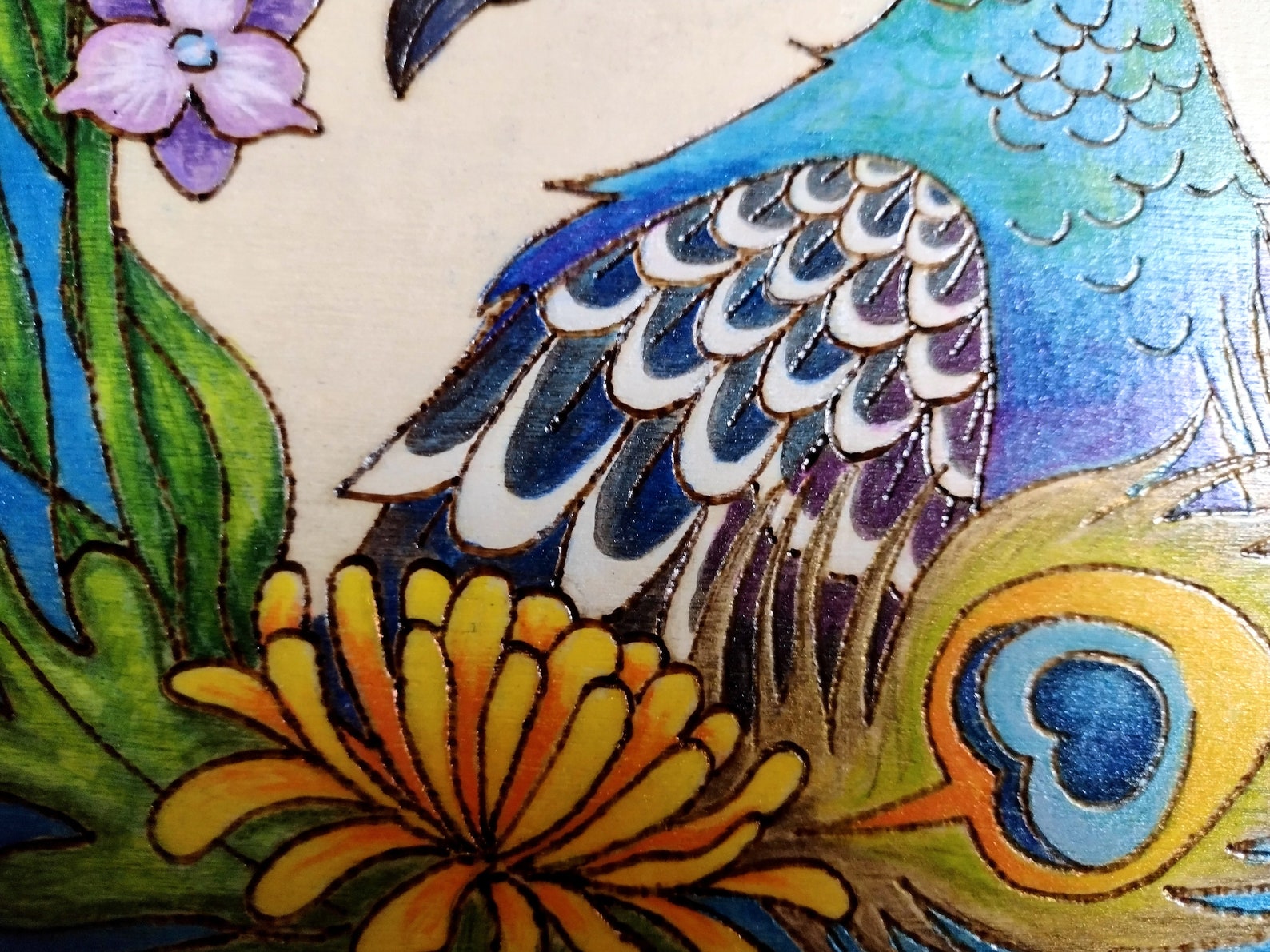 Peacock and Feathers Wood Burned Box: a Decorative Floral Box for Craft ...