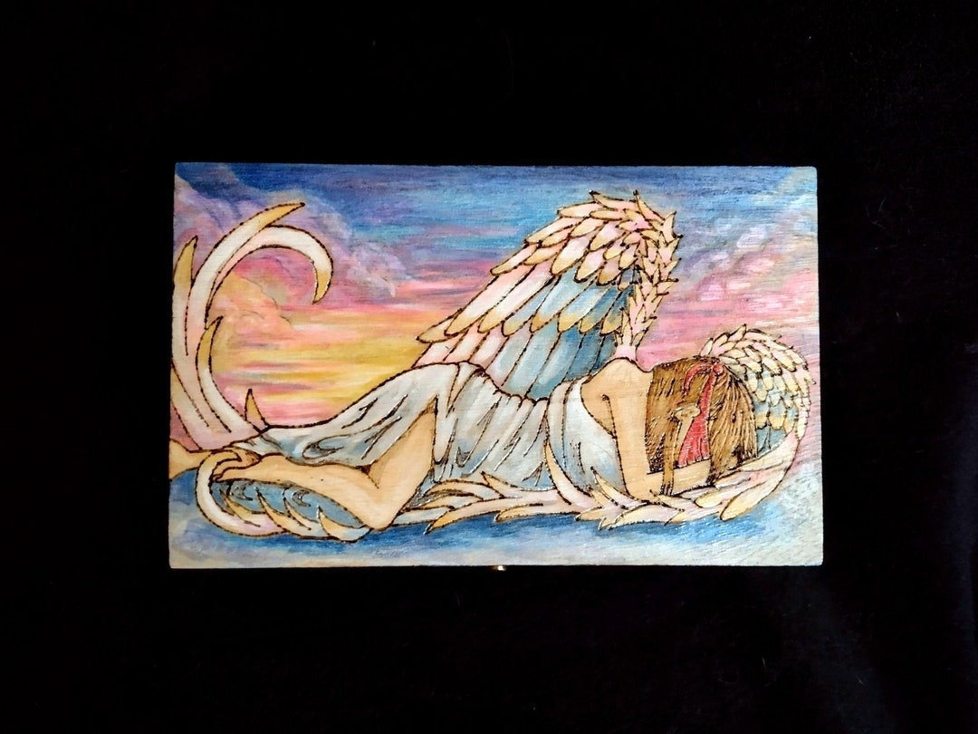 Fallen Angel Wood Burned Box: a Decorative Home Accent for Jewelry ...