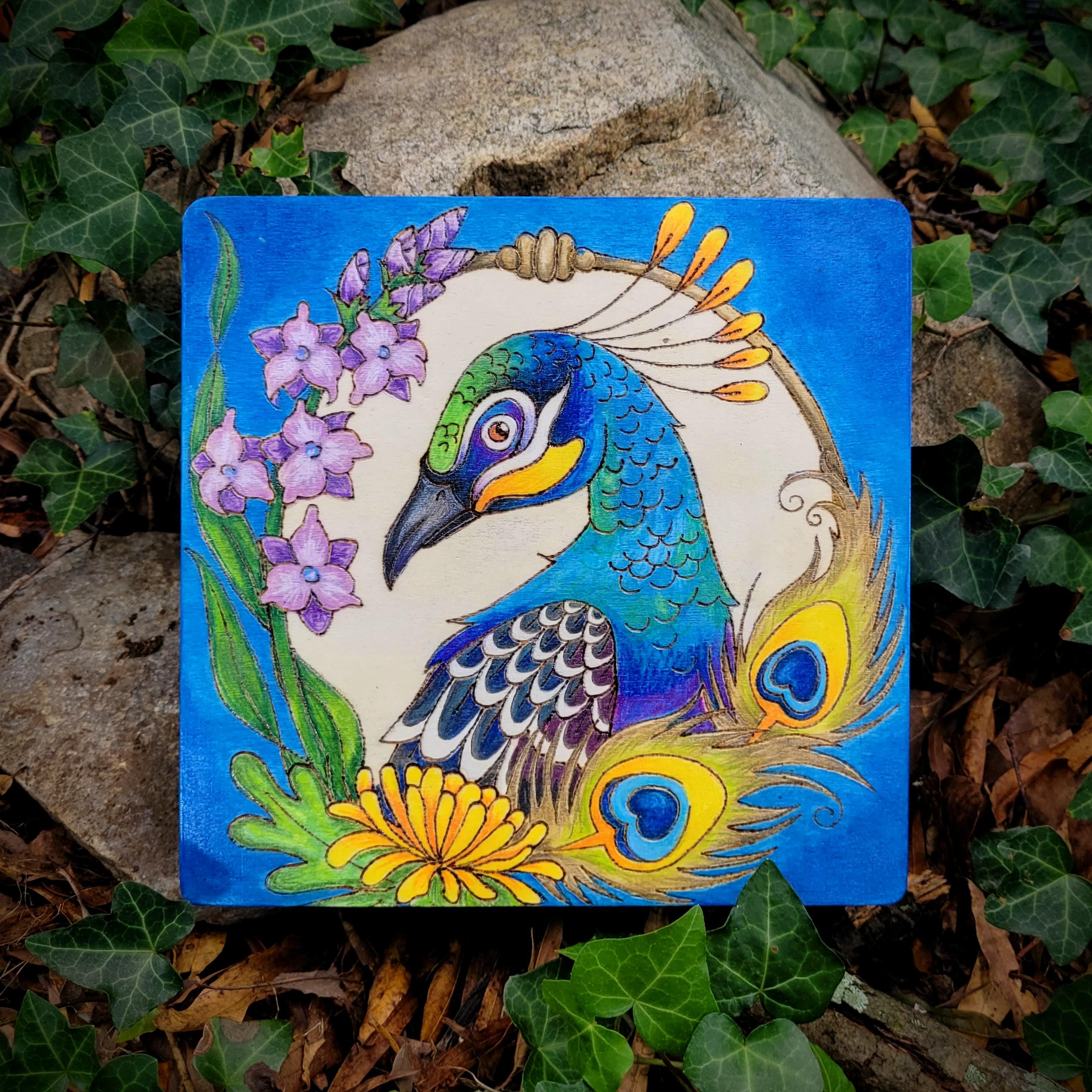 Peacock and Feathers Wood Burned Box: a Decorative Floral Box for Craft ...