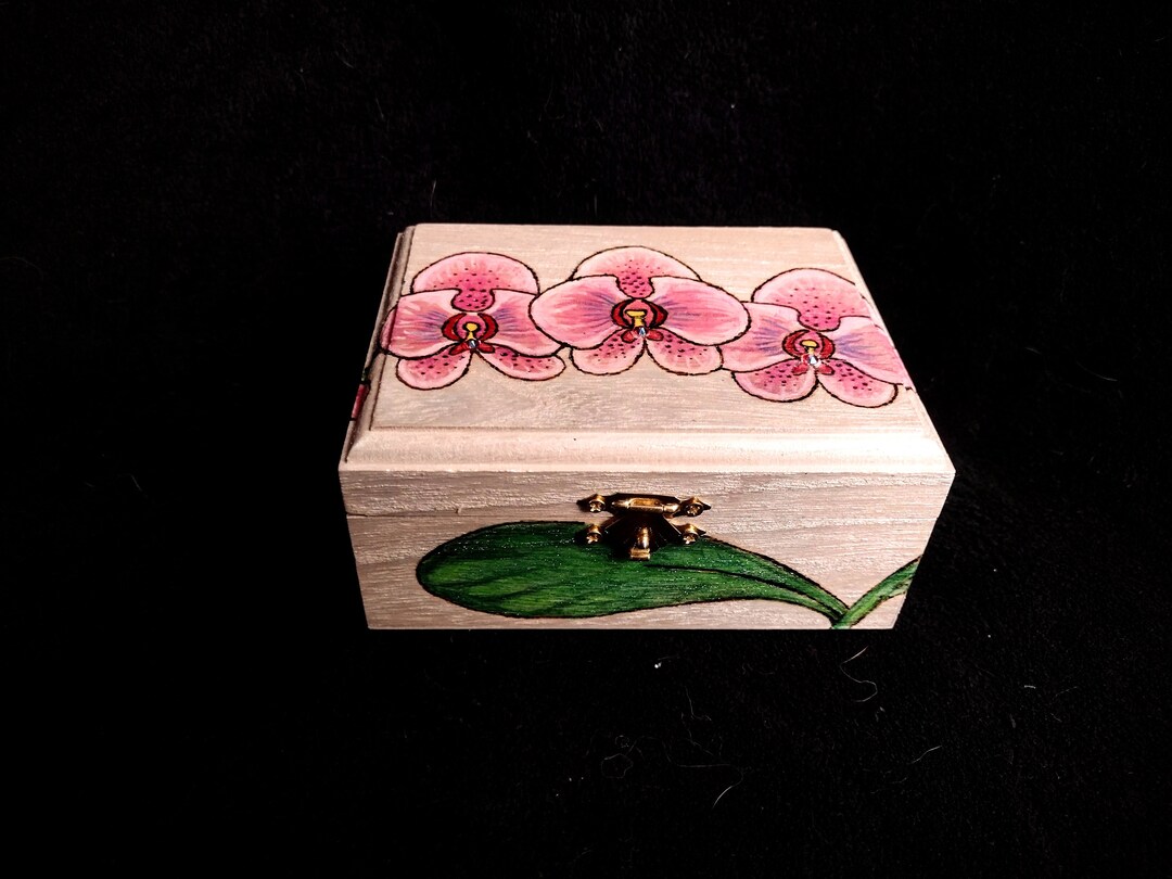 Pink Orchids Wood Burned Box: a Modern Decorative Accent - Etsy