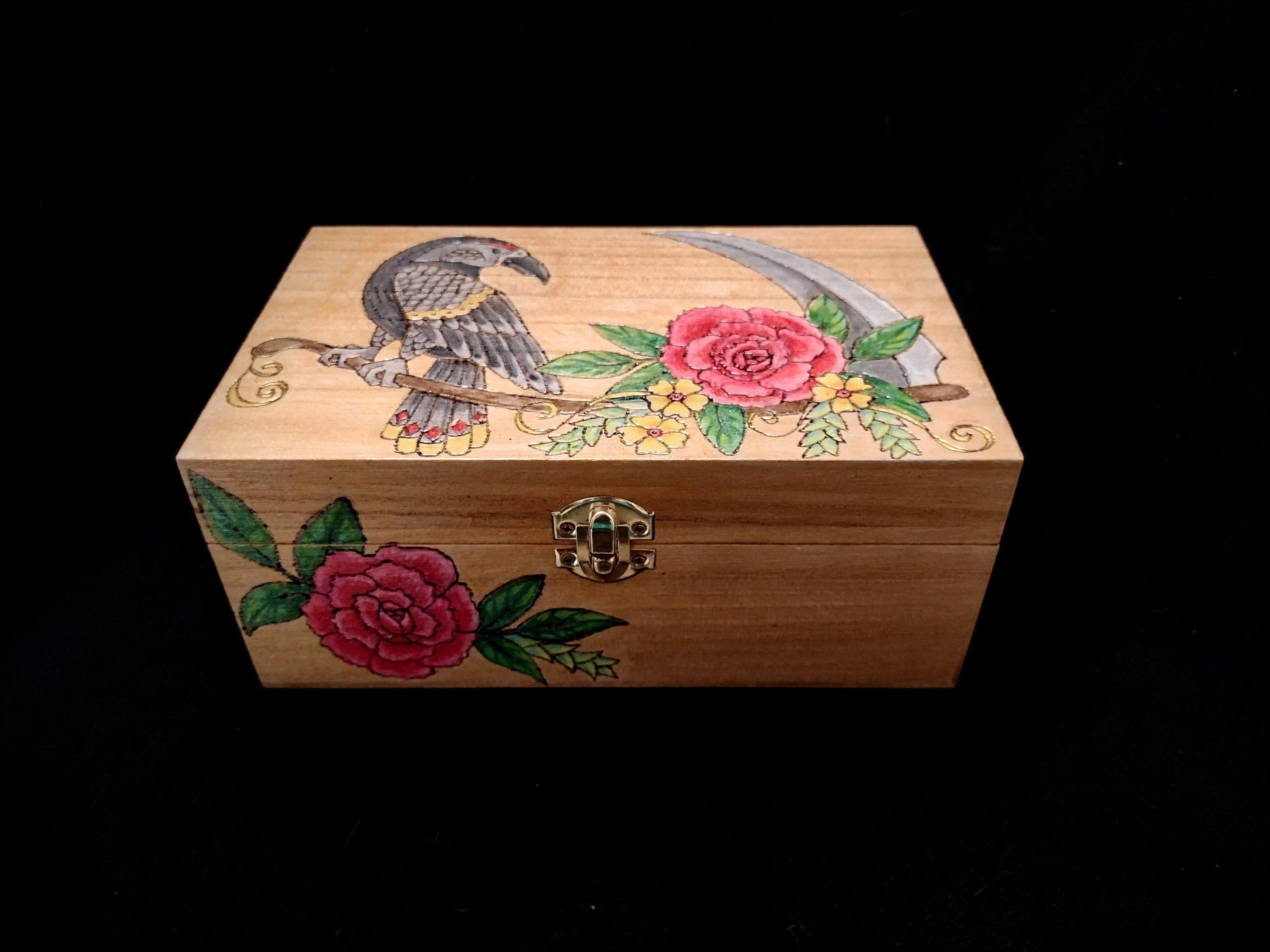 Raven and Scythe Box: a Traditional Tattoo Style, Wood Burned Box for ...