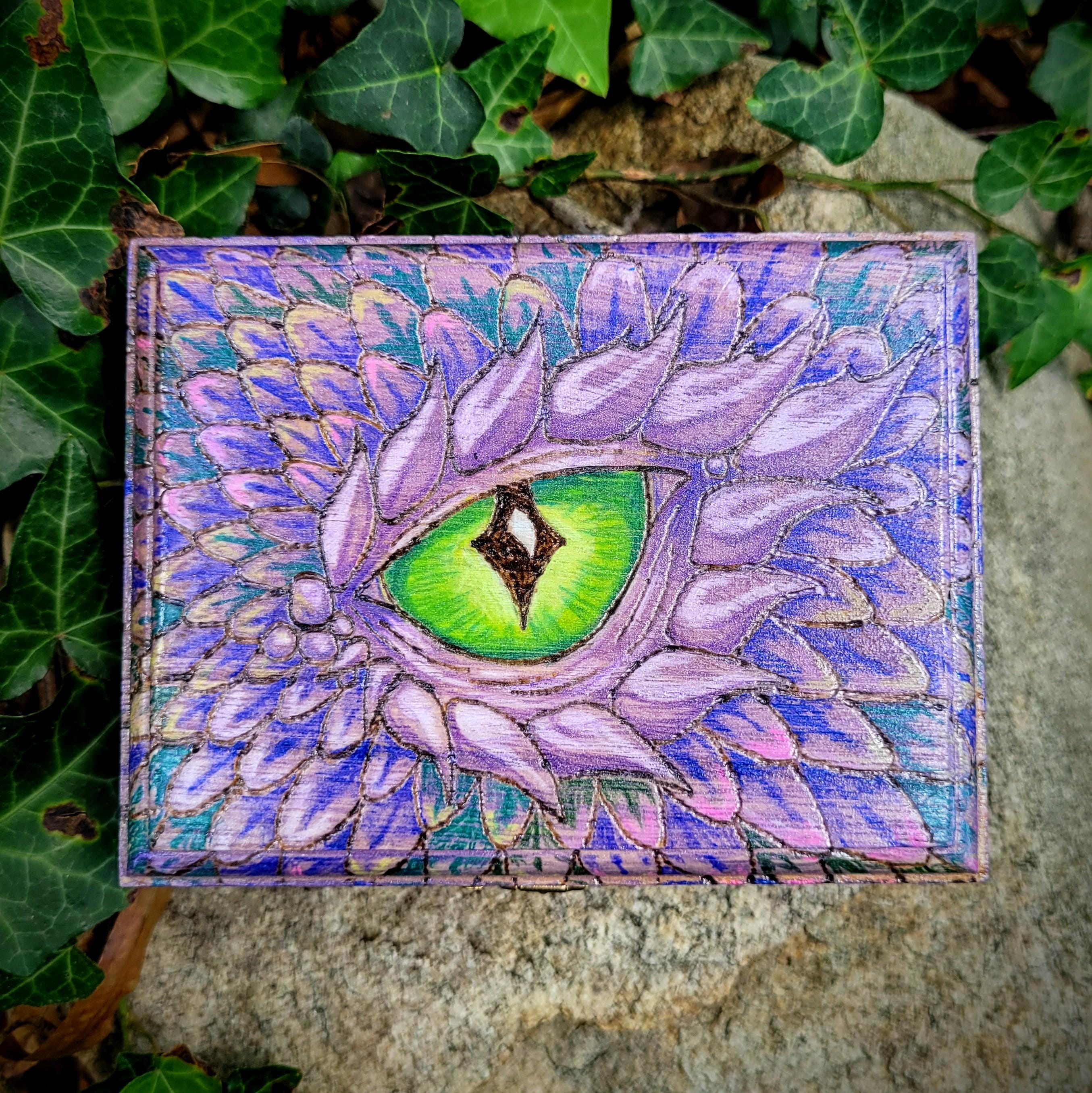 Purple Dragon's Eye Box: Wood Burned, Decorative, Fantasy Trinket Box ...