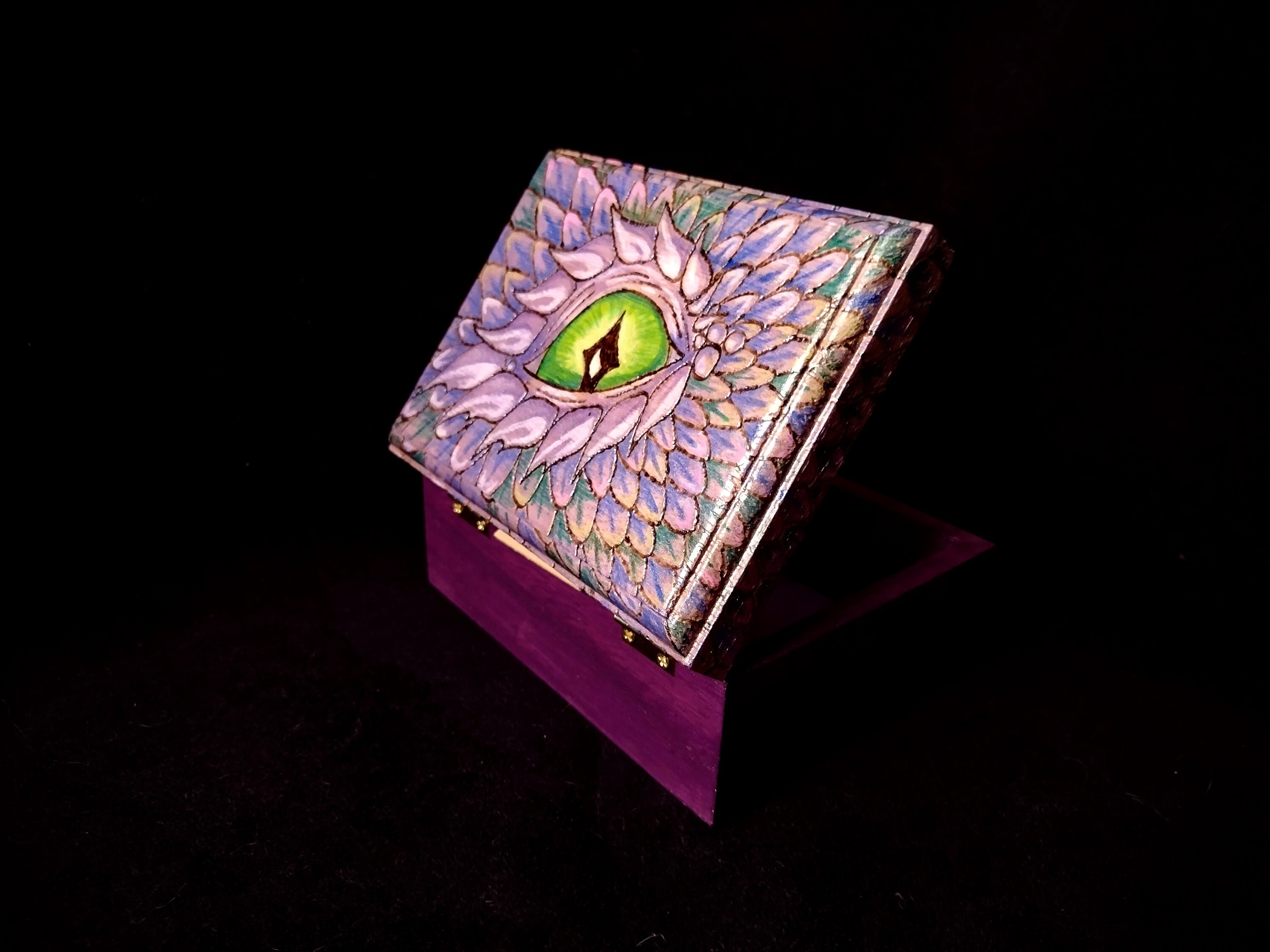 Purple Dragon's Eye Box: Wood Burned, Decorative, Fantasy Trinket Box ...