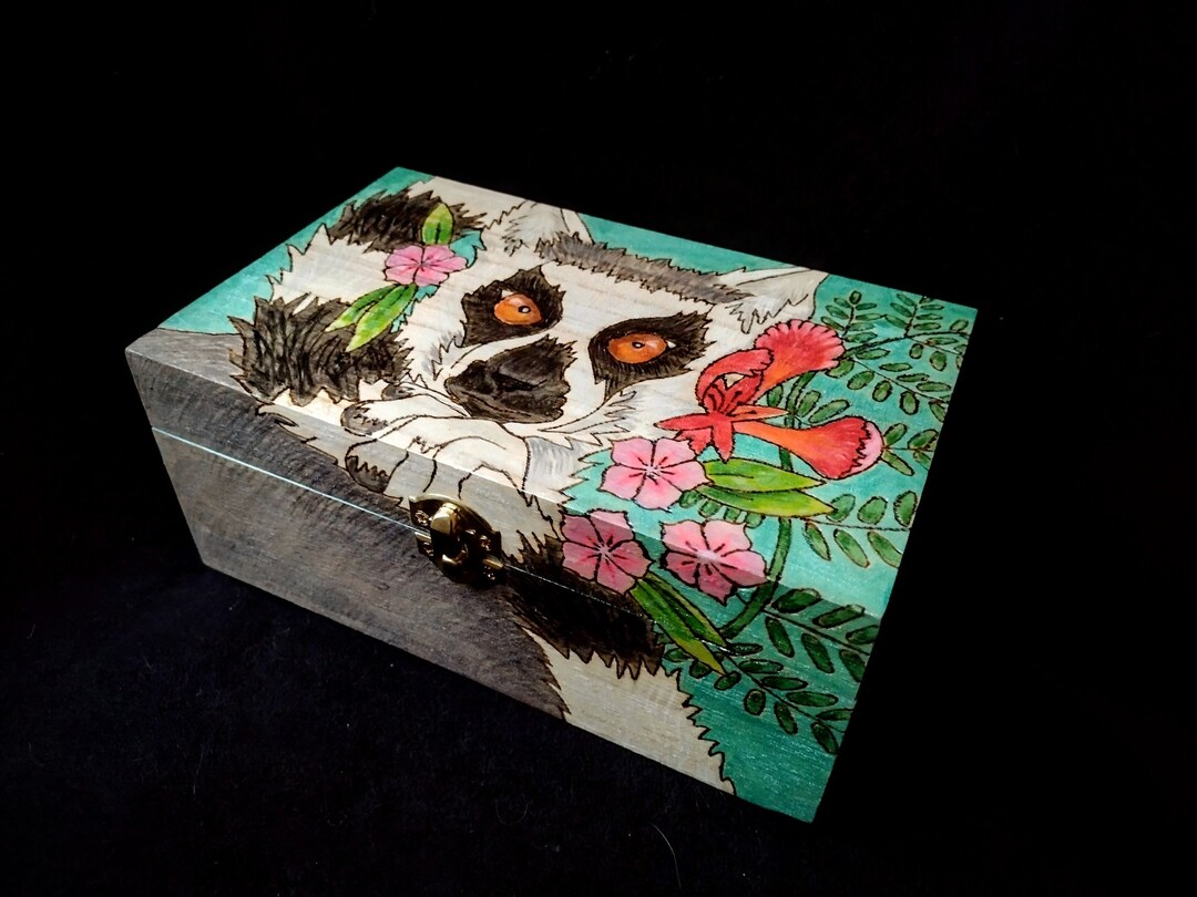 Lemur Wood Burned Box: A Decorative Box With a Ring Tailed Lemur and ...