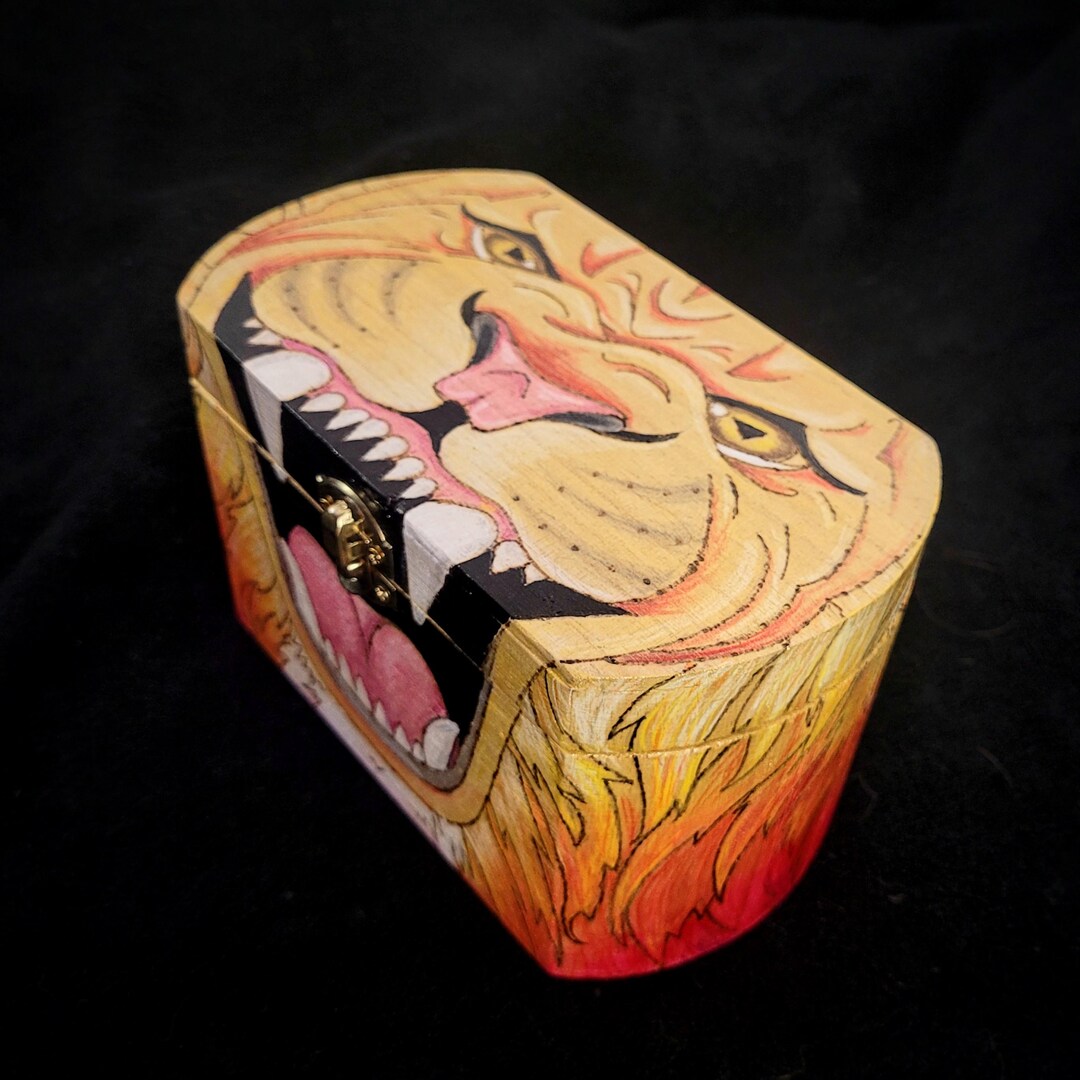 Roaring Lion Box: Wood Burned and Hand Painted, With Ombre Mane, Unique ...