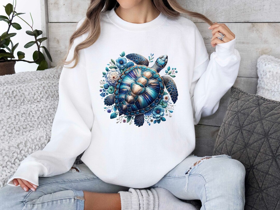 Watercolor Tortoise Sweatshirt, Colorful Sea Turtle Sweater, Ocean Life ...