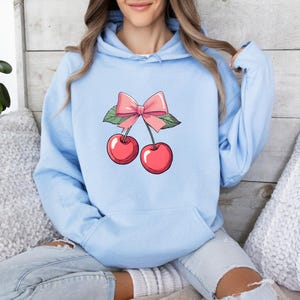 Cherry Bow Hoodie, Red Cherry Bow Minimalist Hoodie, Cherry Print Bow ...