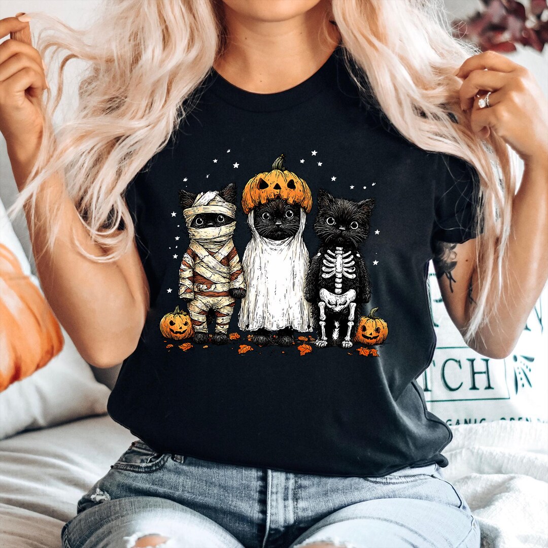 Spooky Cat Costume Shirt: Mummy, Ghost and Skeleton Halloween Tee - Etsy