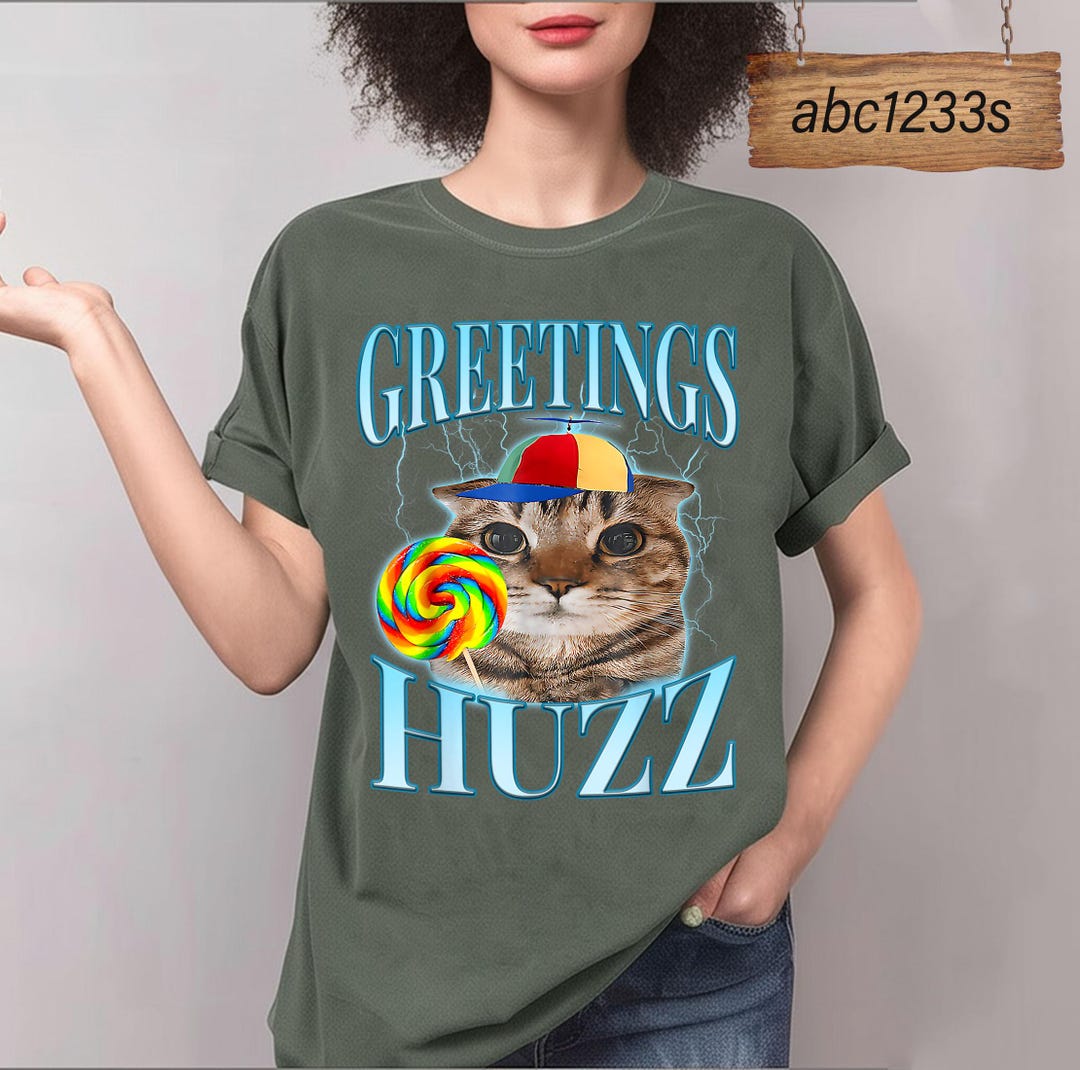 Lollipop Cat Meme Greetings Huzz Funny Silly Cat Brainrot Tshirt, Funny ...