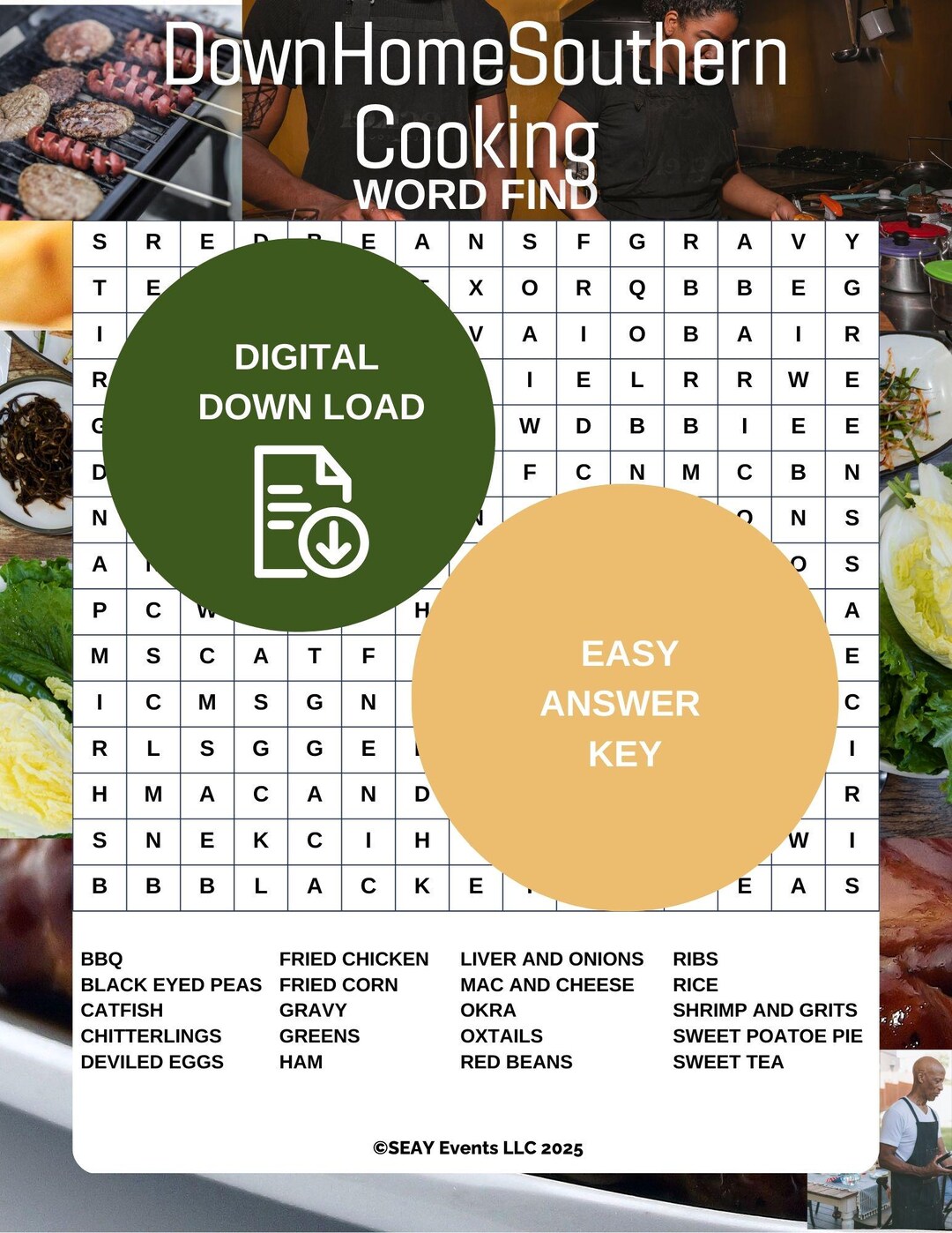 Down Home Cooking Food Word Search - Etsy