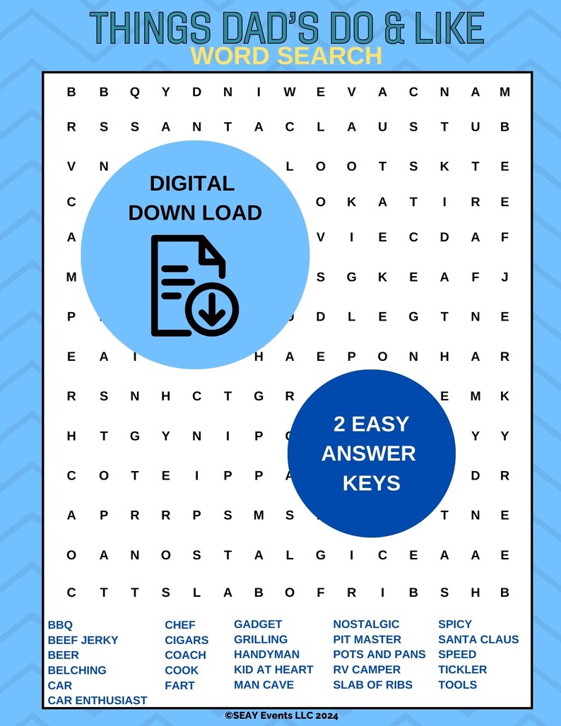 Word Search Puzzle Things Dads Do or Like Printable Game - Etsy