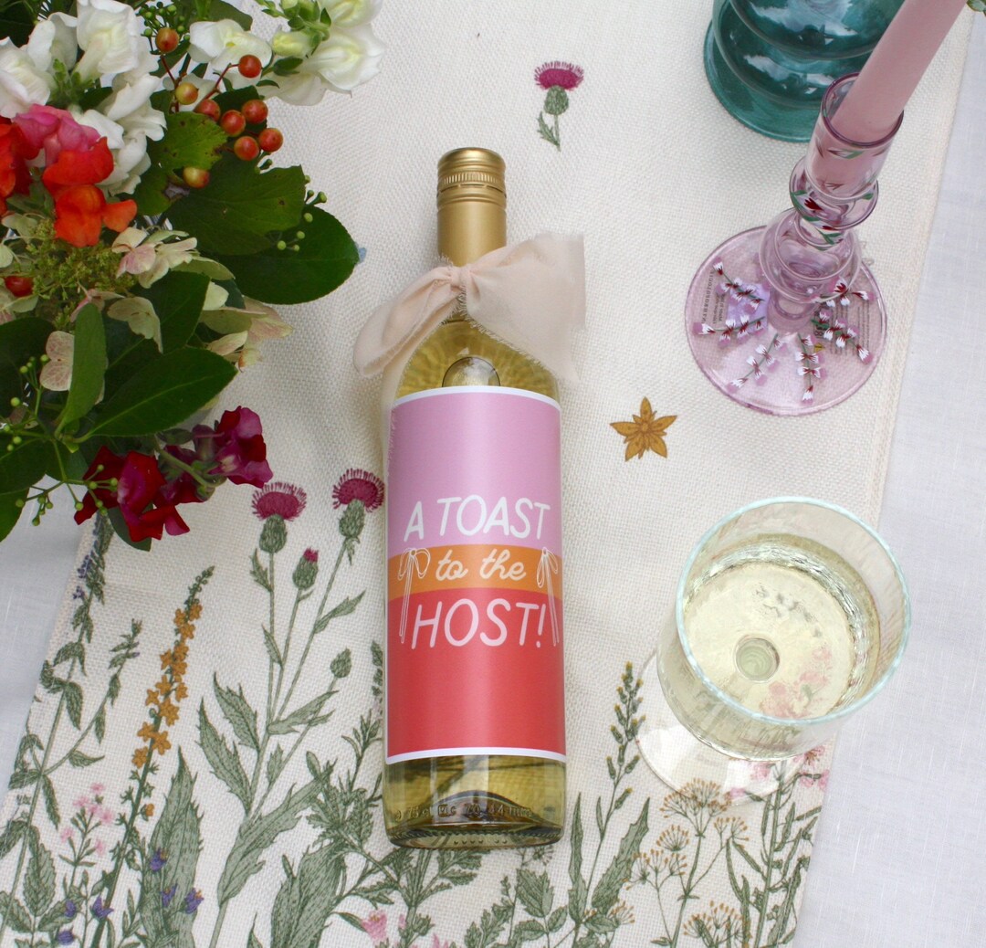 Toast to the Host Wine Bottle Label Gift Dinner Party Decor for Outdoor ...