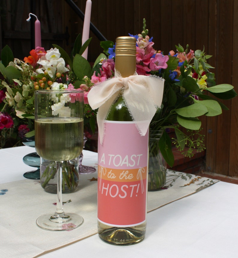 Toast to the Host Wine Bottle Label Gift Dinner Party Decor for Outdoor ...